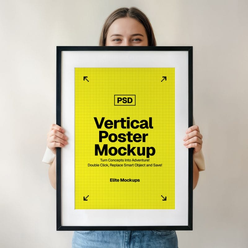 Free Minimalist Vertical Poster Frame Mockup PSD