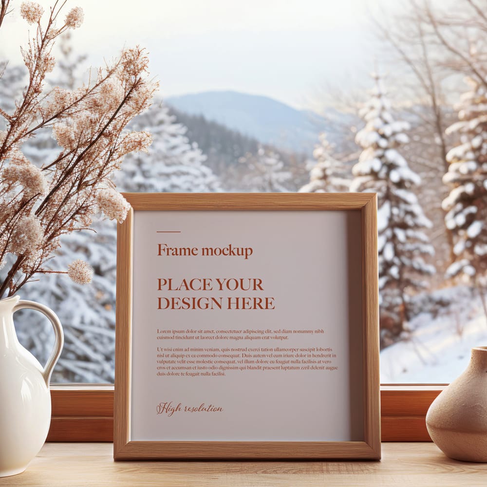 Free Minimalist Wooden Square Frame Mockup PSD