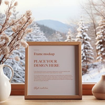 Free Minimalist Wooden Square Frame Mockup PSD