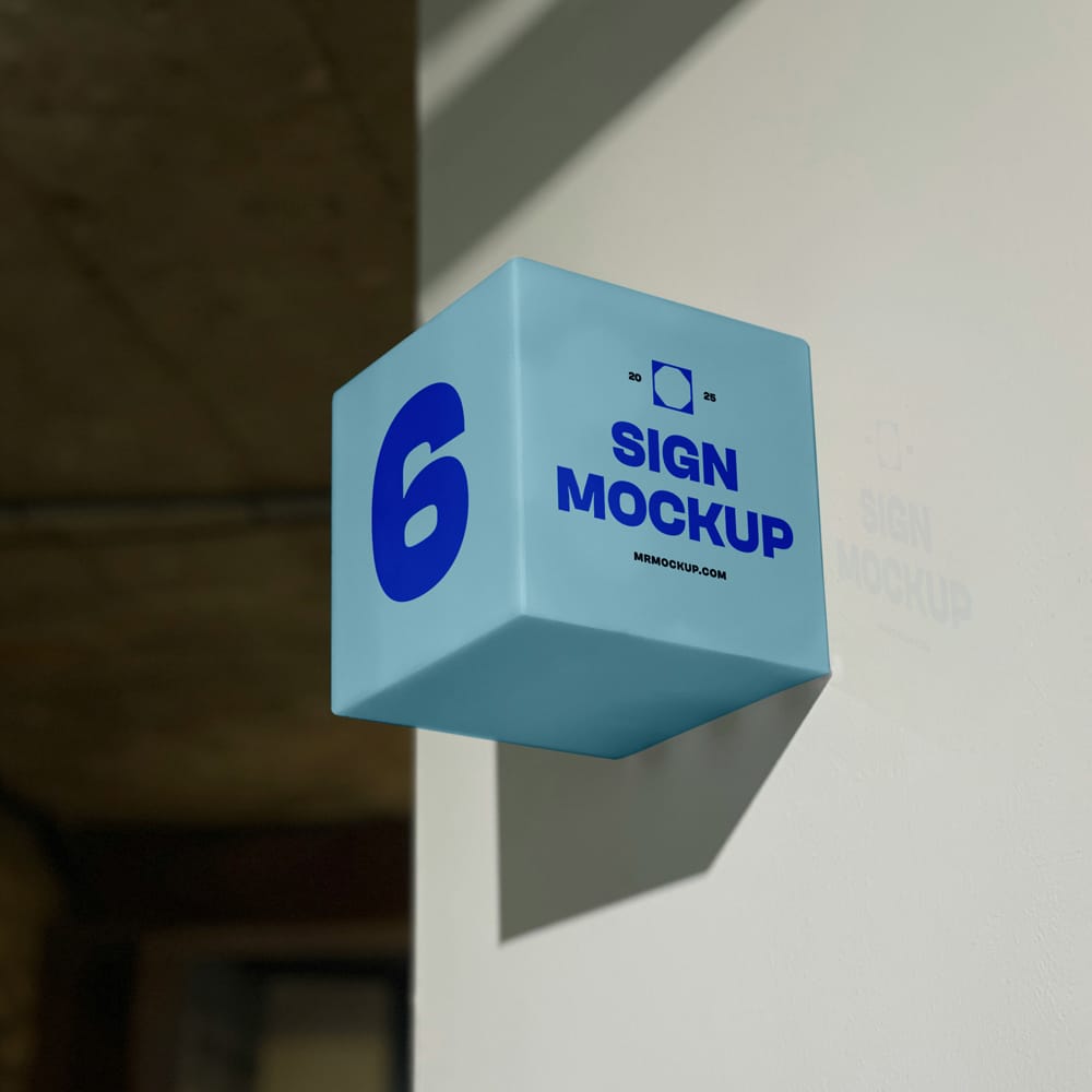 Free Square Sign On Wall Mockup PSD
