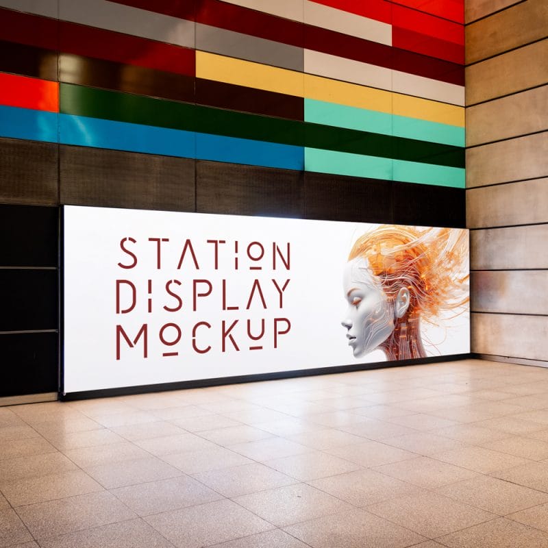 Free Wide Indoor Display Mockup PSD