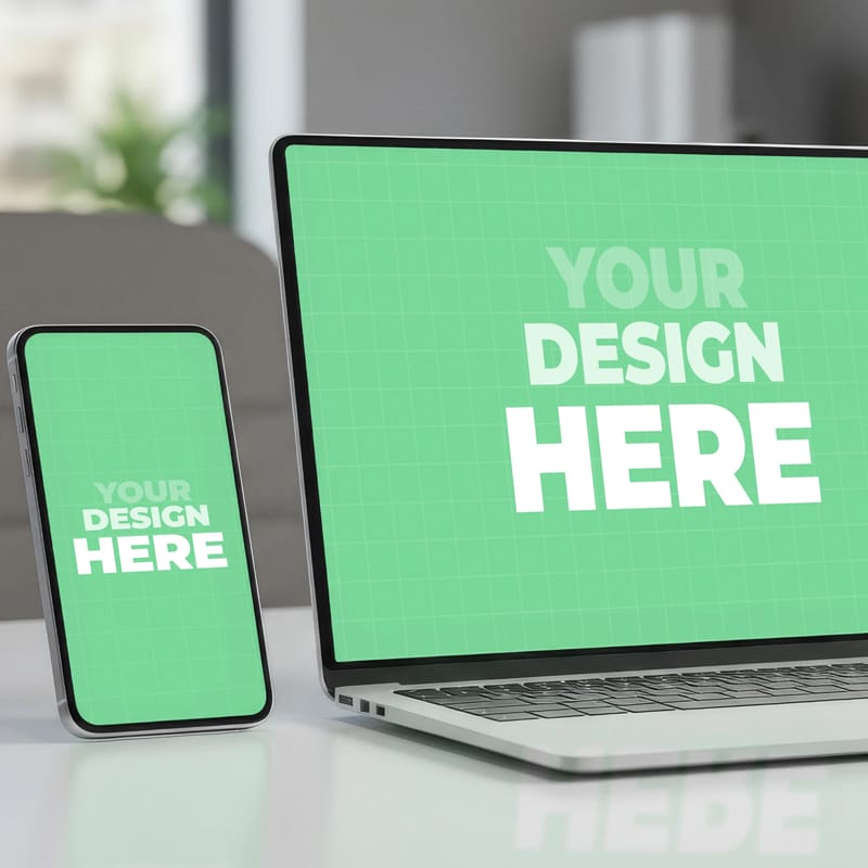 Free Laptop And Phone Responsive Design Mockup PSD