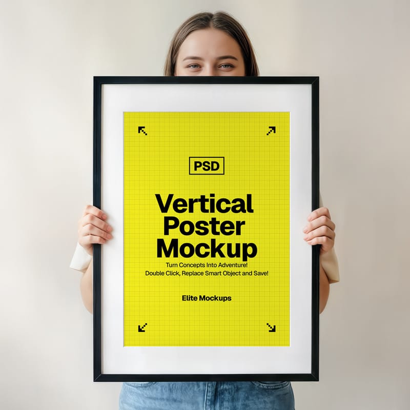 Free Minimalist Vertical Poster Frame Mockup PSD